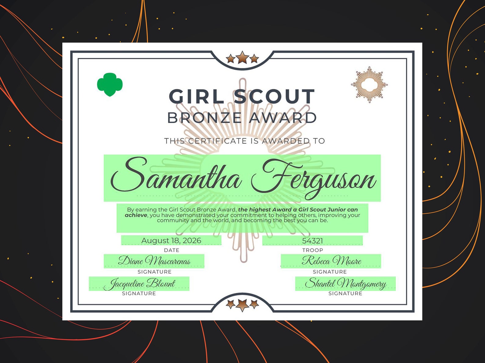 Girl Scout Bronze Award Certificate | Printable PDF Template - Etsy