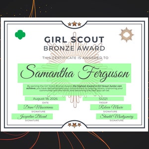 Girl Scout Bronze Award Certificate | Printable PDF Template - Etsy