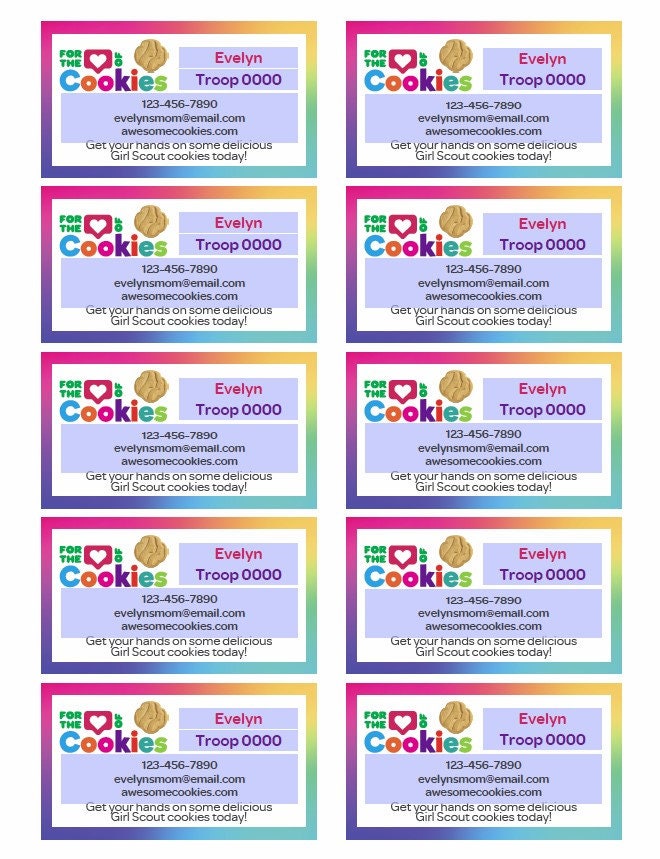 Girl Scout Cookie Seller Business Cards PDF Template - Etsy