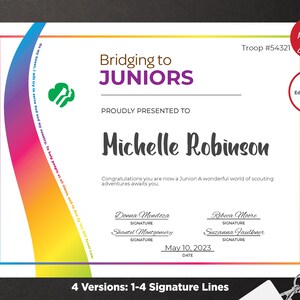 Girl Scout Bridging to Juniors Certificate PDF Template - Etsy