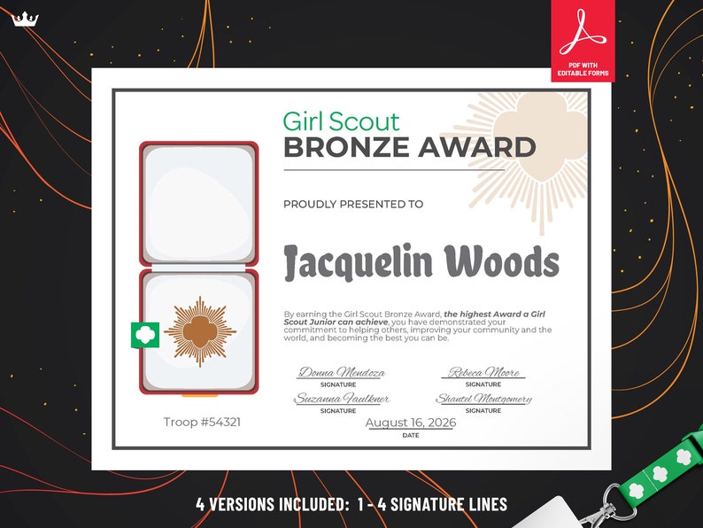 Girl Scout Bronze Award Certificate | Printable PDF Template - Etsy