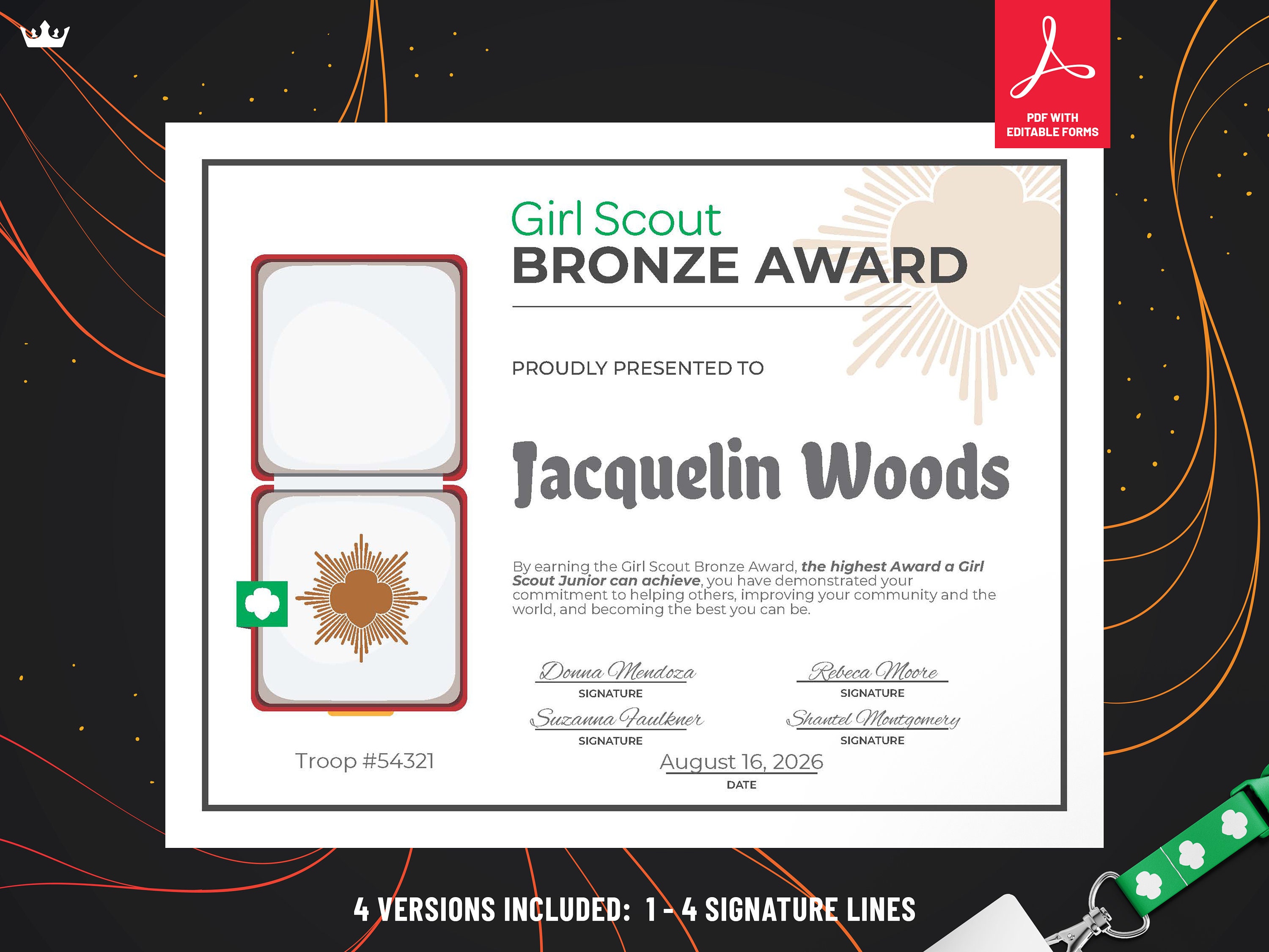Girl Scout Bronze Award Certificate | Printable PDF Template - Etsy