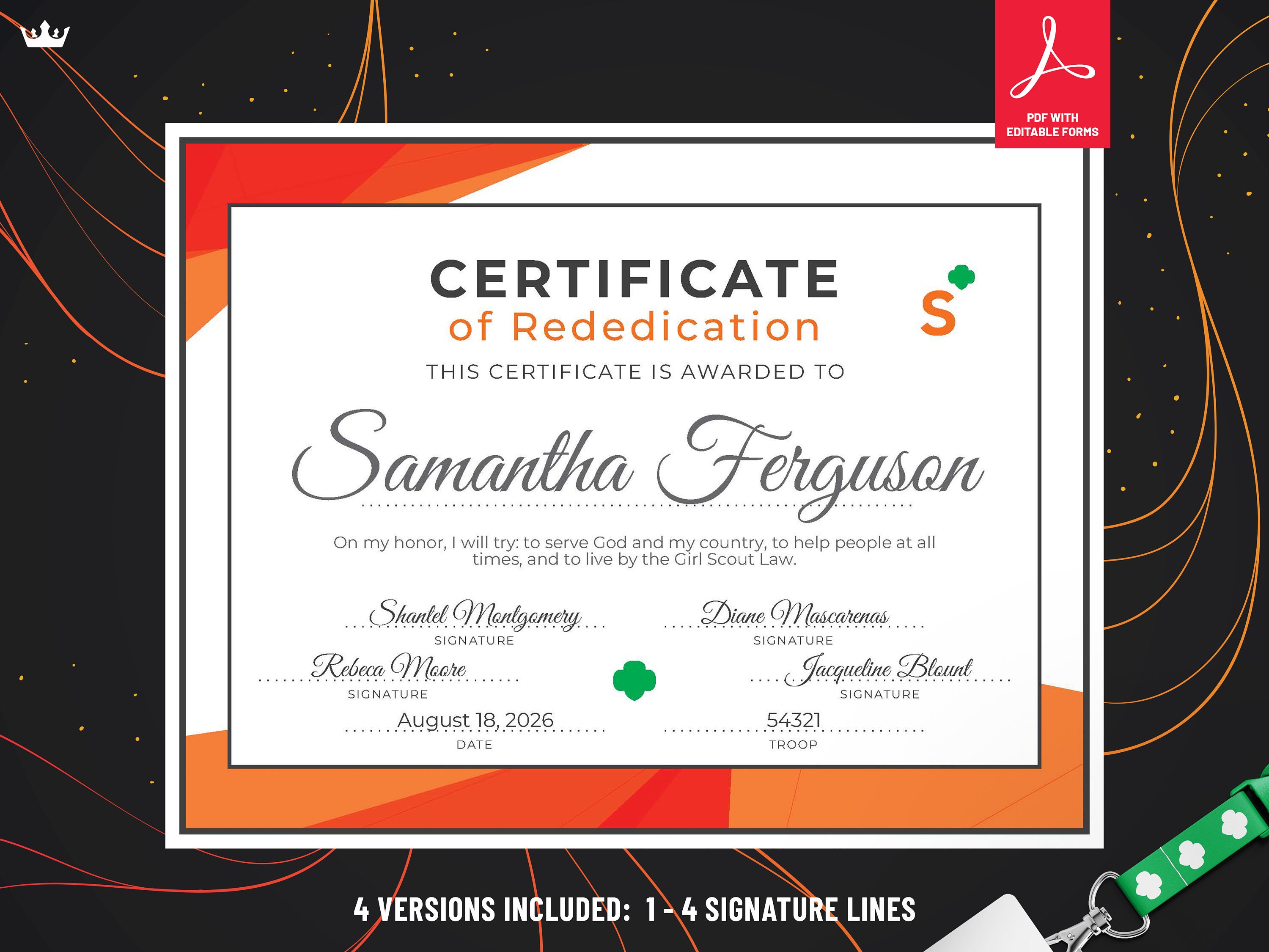 Girl Scout Senior Rededication Certificate | Printable PDF Template - Etsy