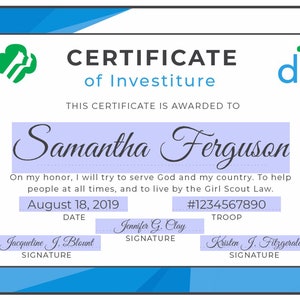 Girl Scout Daisy Investiture Certificate Printable PDF | Etsy