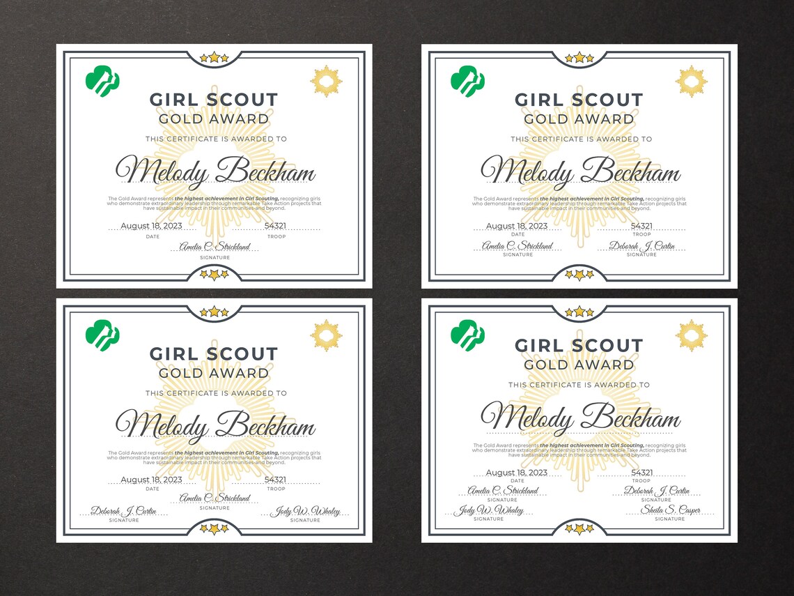 Girl Scout Gold Award Certificate Printable PDF Template - Etsy