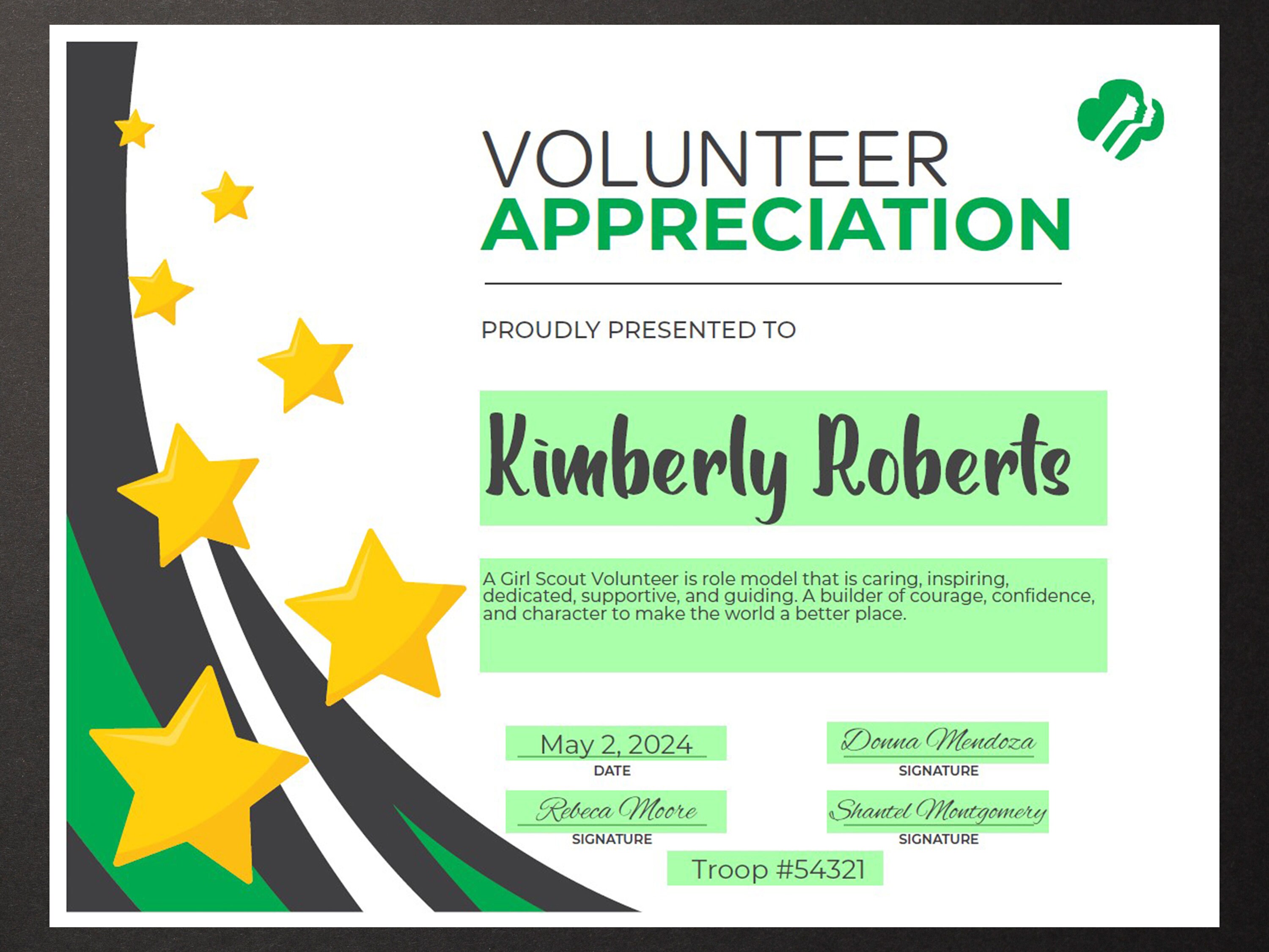 Girl Scout Volunteer Appreciation Certificate Printable PDF - Etsy
