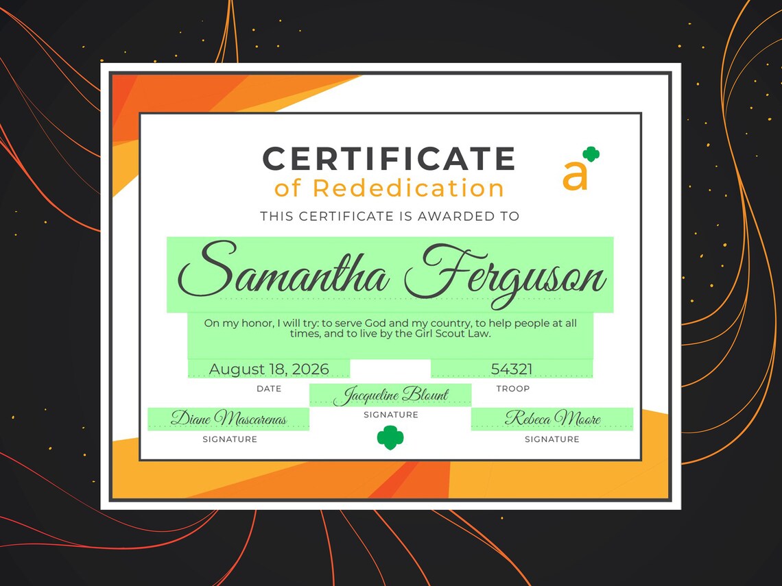 Girl Scout Ambassador Rededication Certificate Printable PDF Template ...