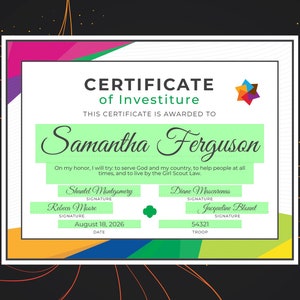 Girl Scout Investiture Certificate | Printable PDF Template - Etsy