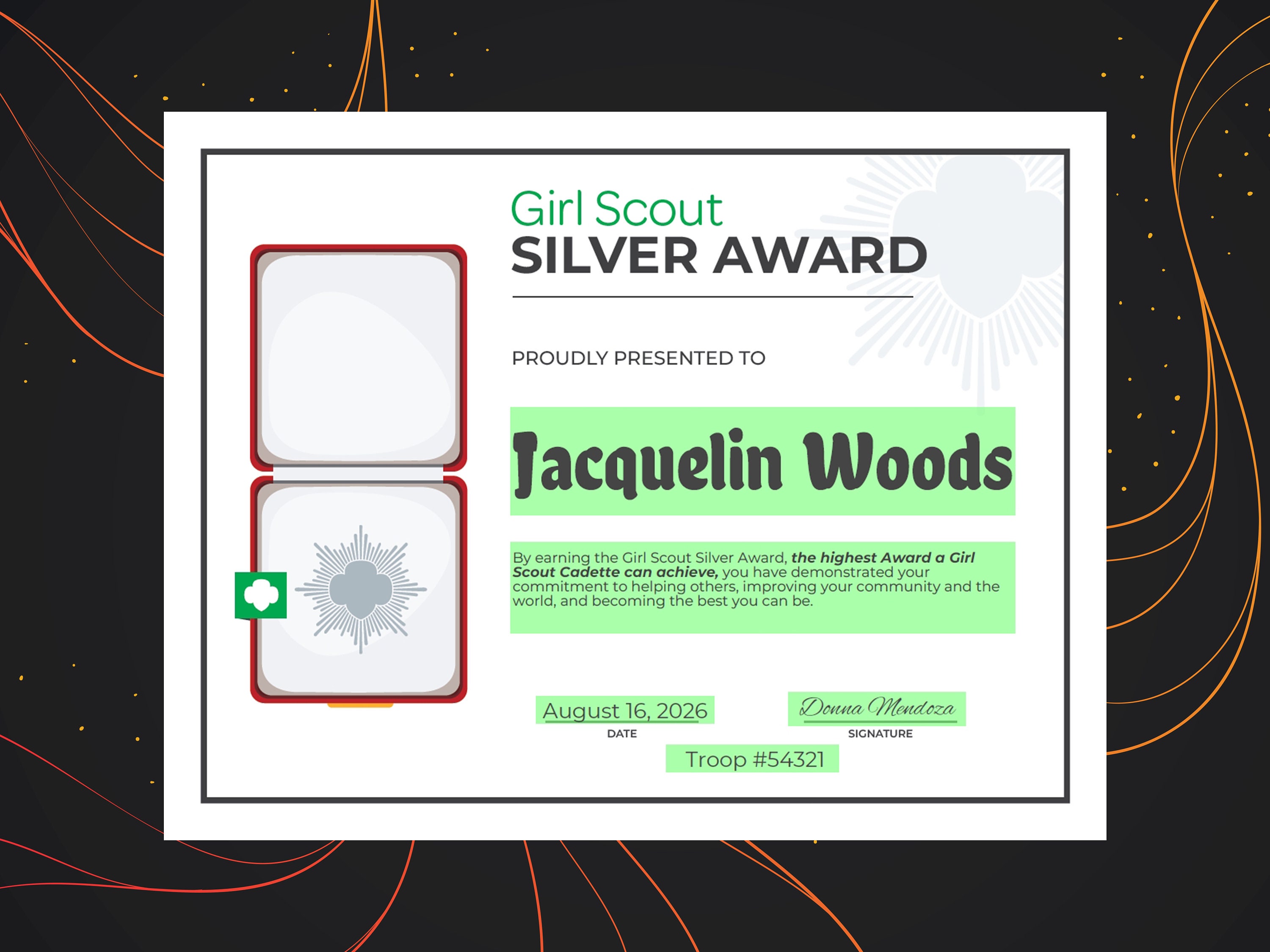 Girl Scout Silver Award Certificate Printable PDF Template - Etsy