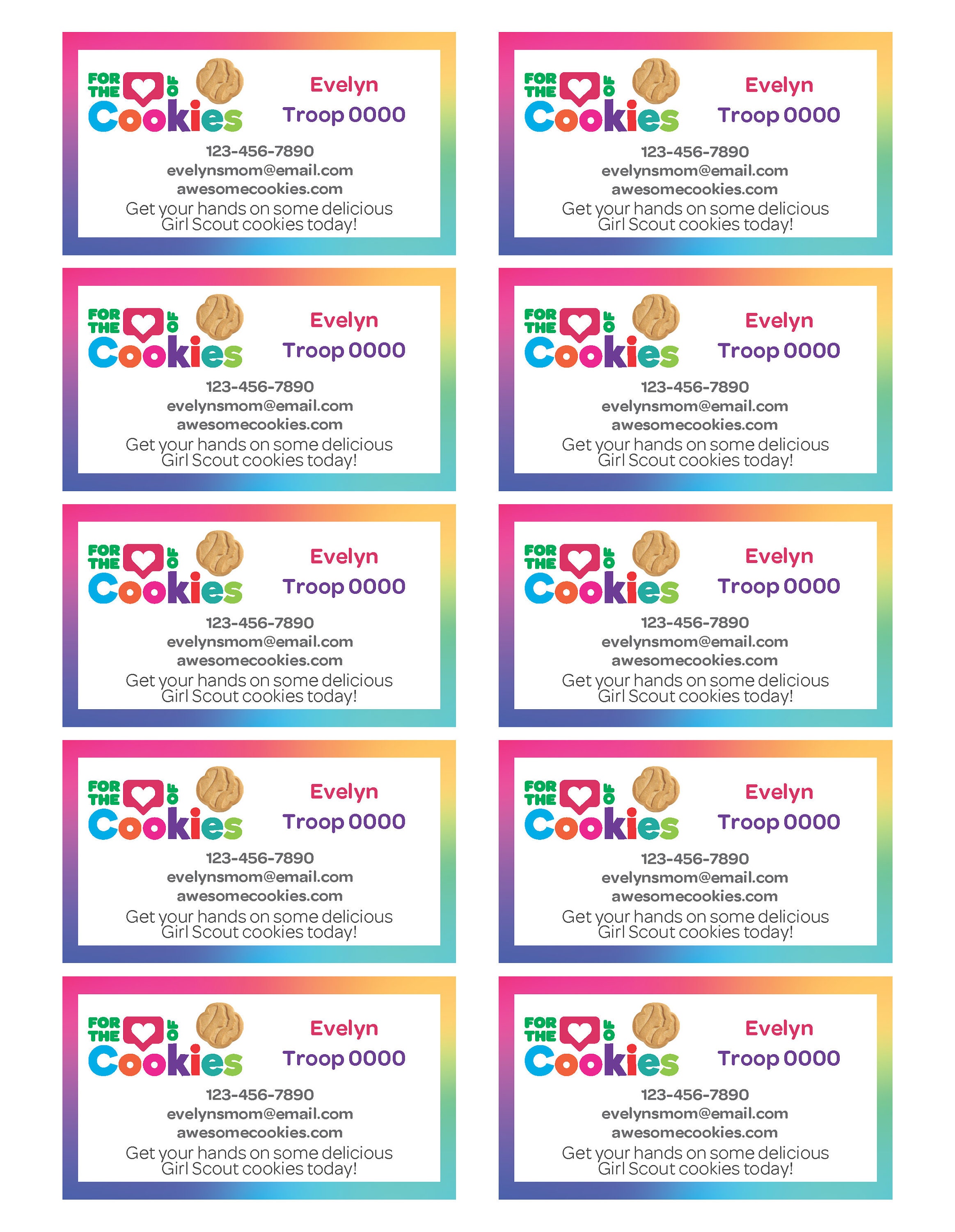 Girl Scout Cookie Seller Business Cards PDF Template - Etsy