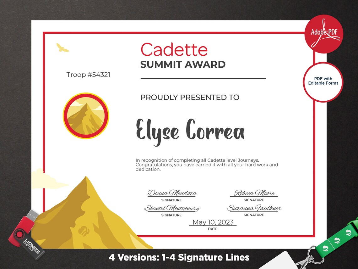 Girl Scouts Cadette Summit Certificate PDF Template - Etsy