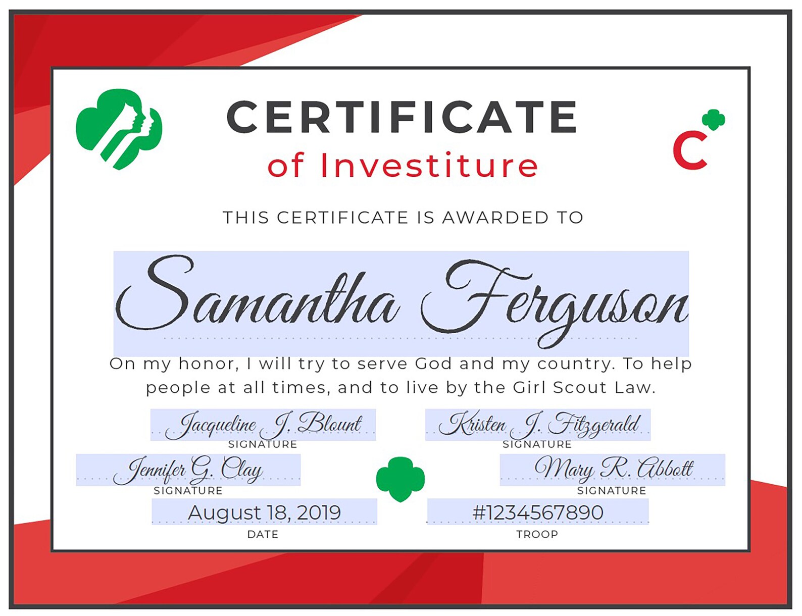 Girl Scout Cadette Investiture Certificate Printable PDF | Etsy