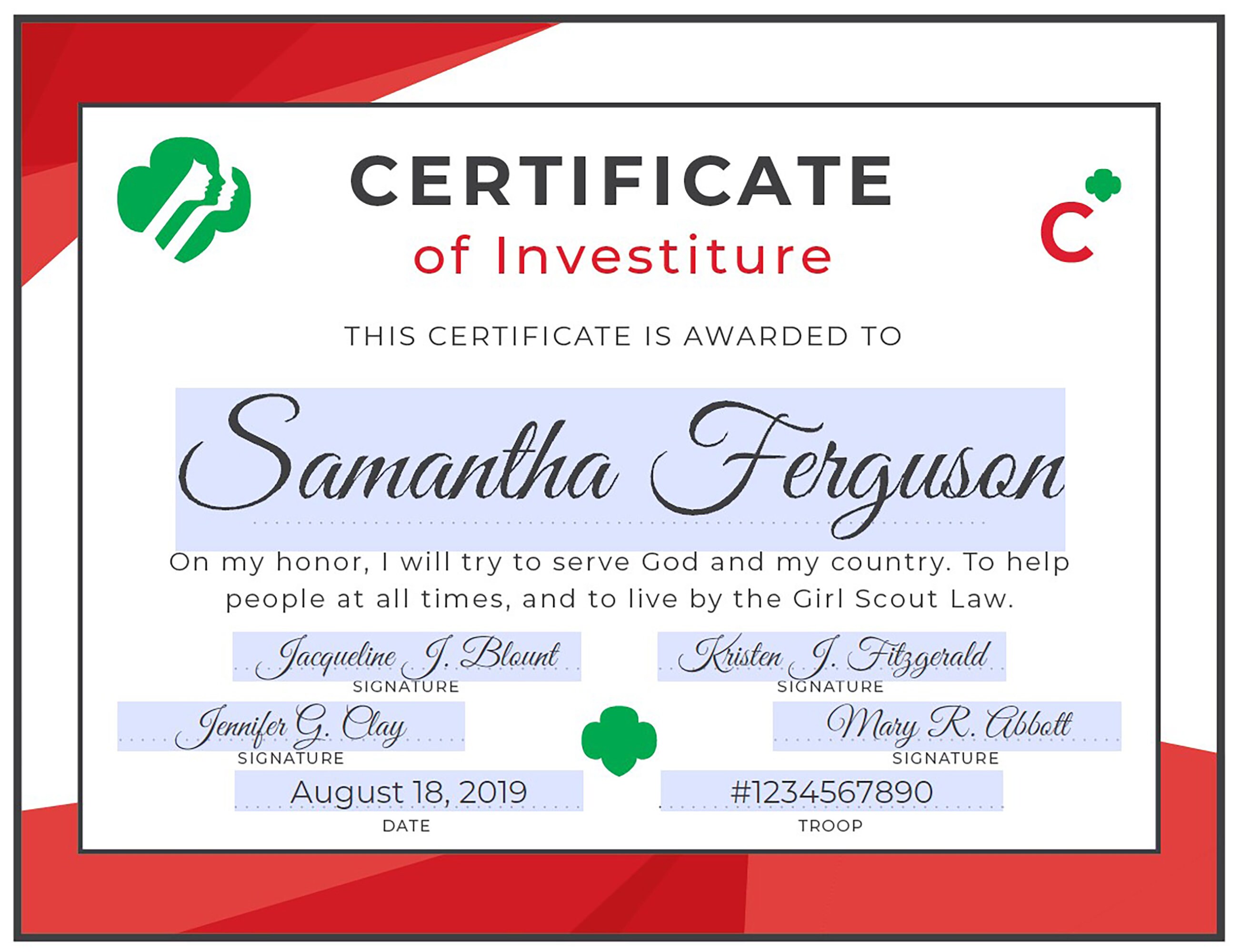 Girl Scout Cadette Investiture Certificate Printable PDF | Etsy