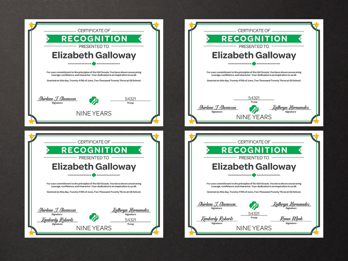 Girl Scout Certificate of Recognition PDF Template - Etsy