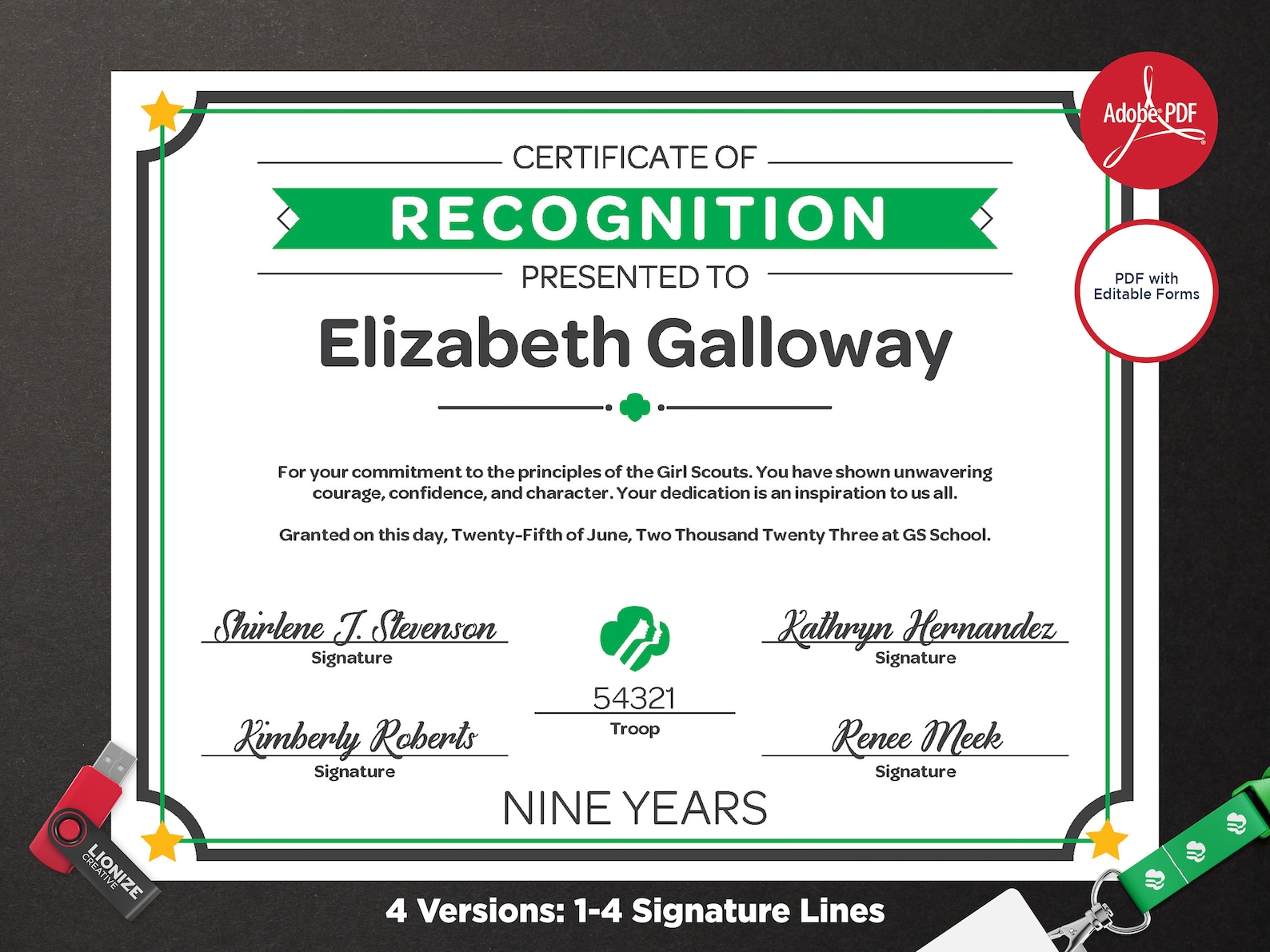 Girl Scout Certificate of Recognition PDF Template - Etsy