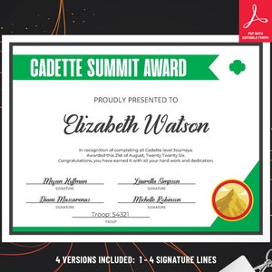 Girl Scout Cadette Summit Award Certificate | PDF Template - Etsy