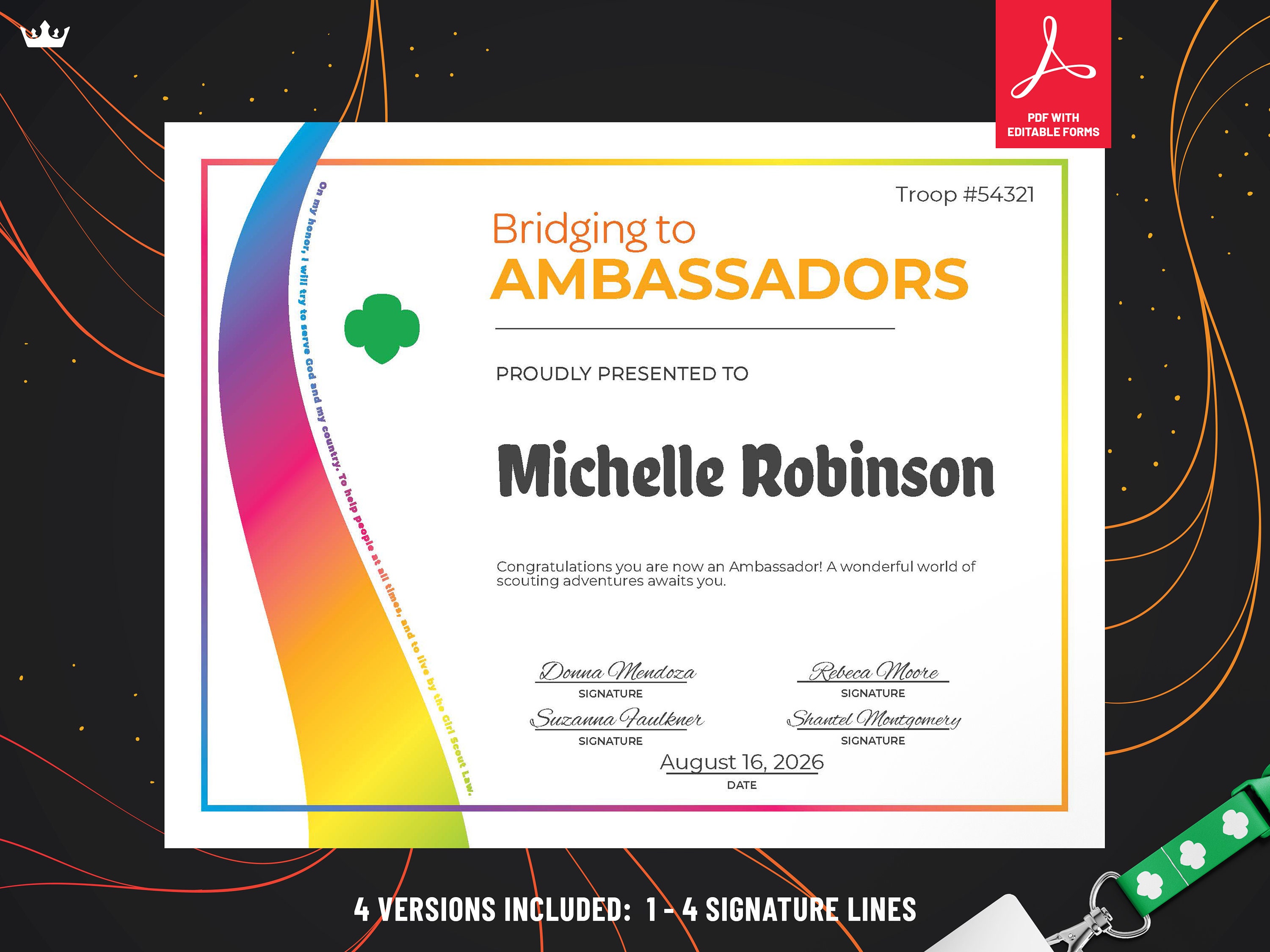 Girl Scout Bridging to Ambassadors Certificate | PDF Template - Etsy