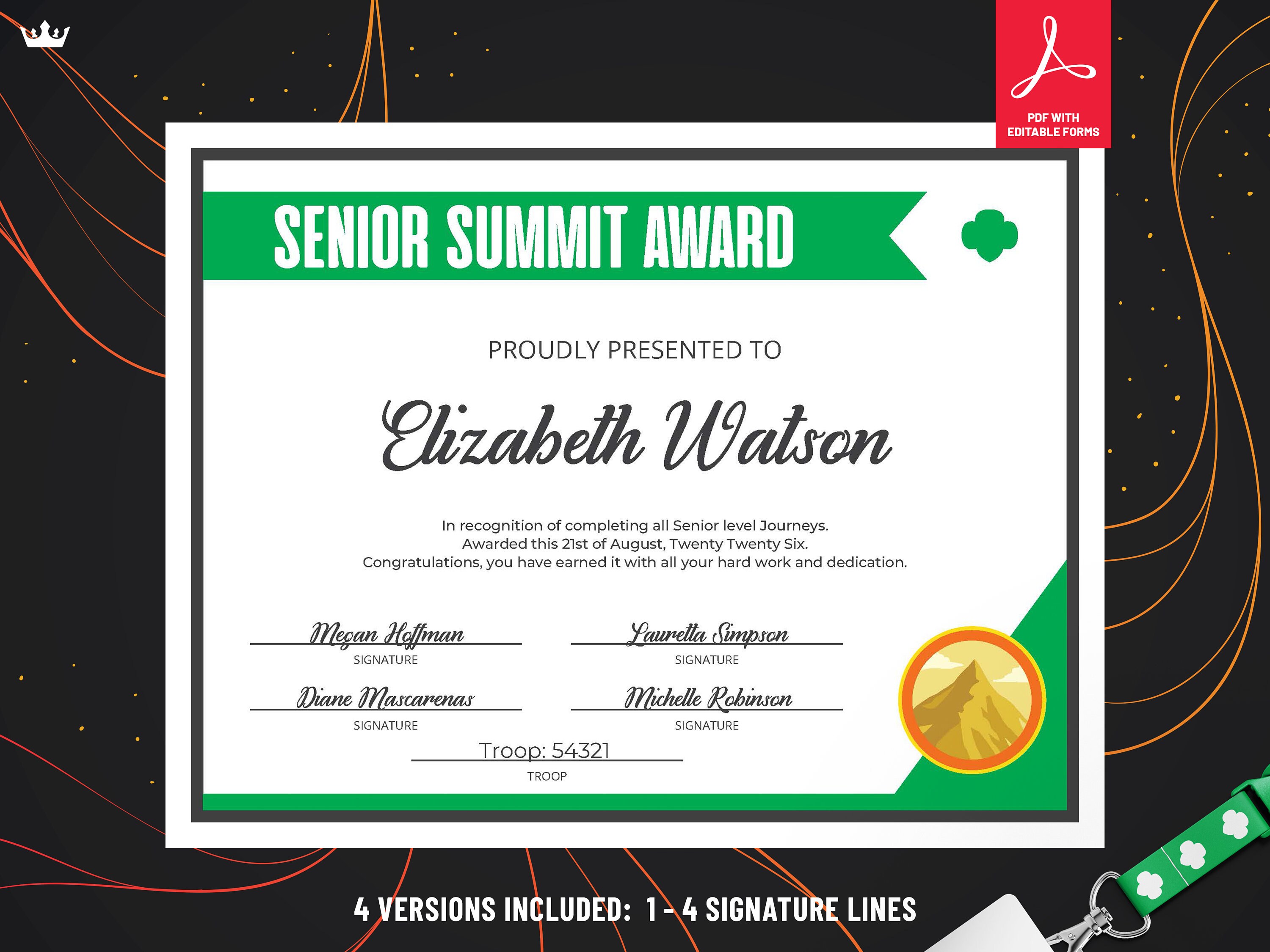 Girl Scout Senior Summit Award Certificate | PDF Template - Etsy