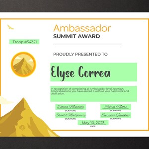 Girl Scouts Ambassador Summit Certificate PDF Template - Etsy