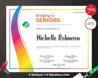 Girl Scout Bridging to Seniors Certificate PDF Template | Etsy