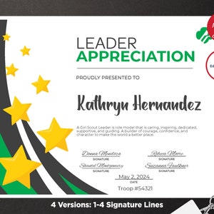 Girl Scout Leader Appreciation Certificate Printable PDF - Etsy
