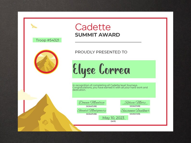 Girl Scouts Cadette Summit Certificate PDF Template - Etsy