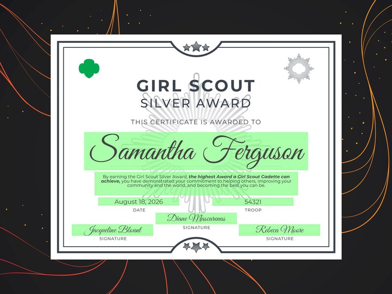 Girl Scout Bronze, Silver, and Gold Award Certificates Bundle ...