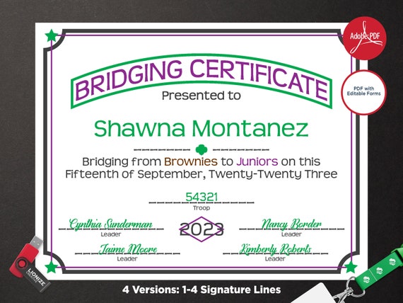 Girl Scout Bridging to Juniors Certificate PDF Template - Etsy