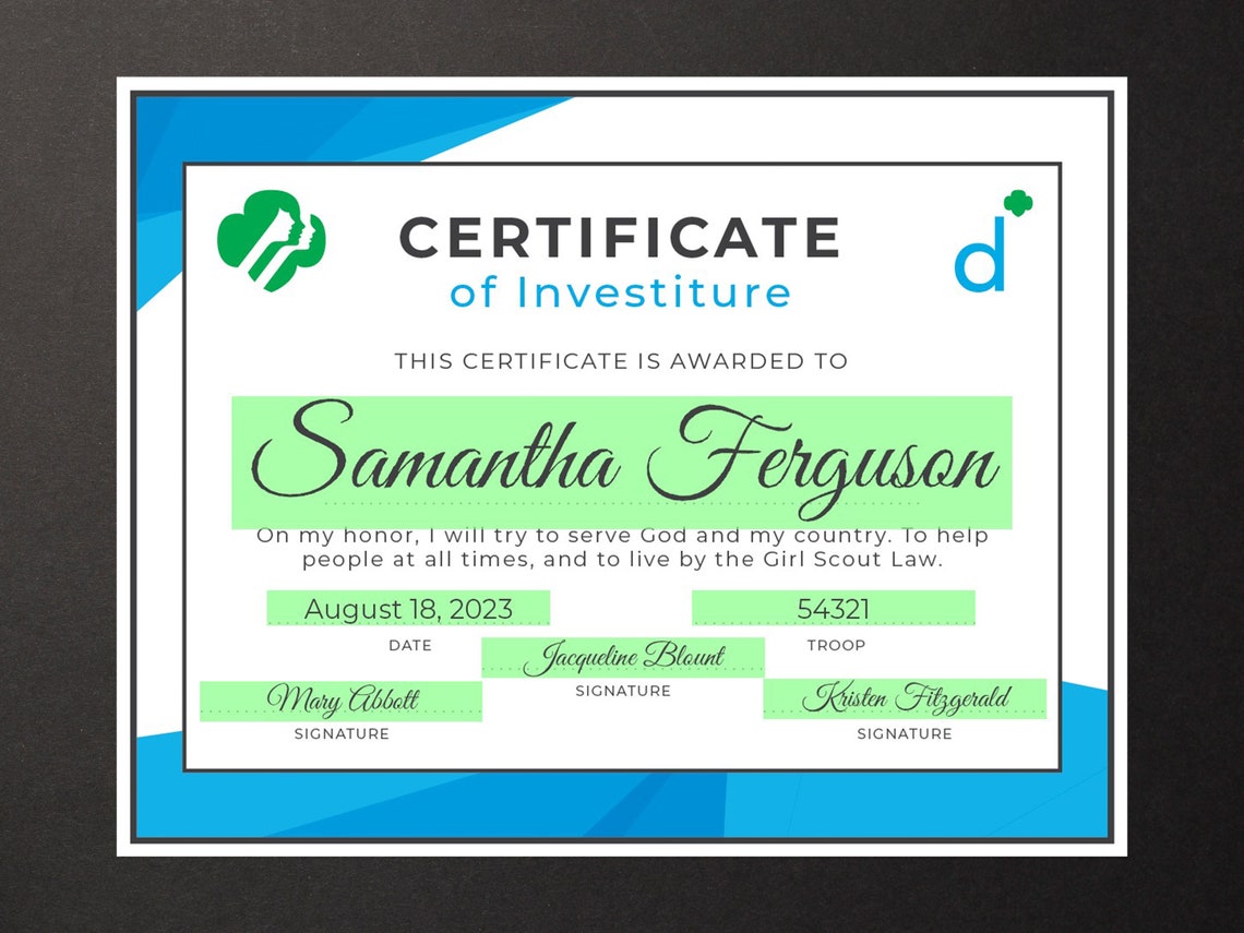 Girl Scout Daisy Investiture Certificate Printable PDF - Etsy