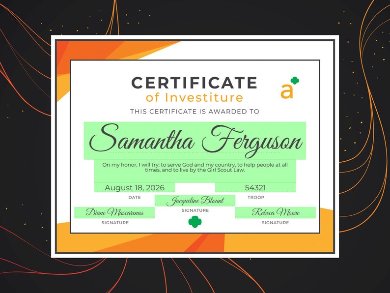 Girl Scout Ambassador Investiture Certificate Printable PDF - Etsy México