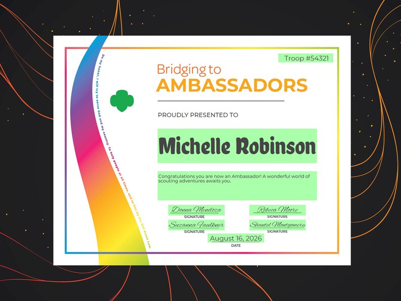 Girl Scout Bridging to Ambassadors Certificate | PDF Template - Etsy