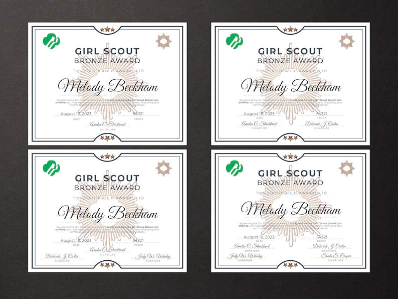 Girl Scout Bronze Silver and Gold Award Certificates Bundle | Etsy
