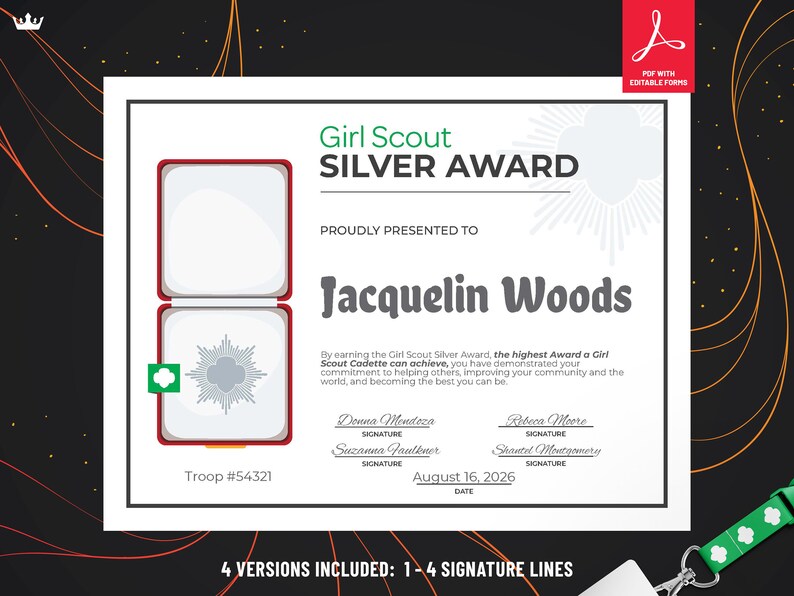 Girl Scout Silver Award Certificate Printable PDF Template - Etsy
