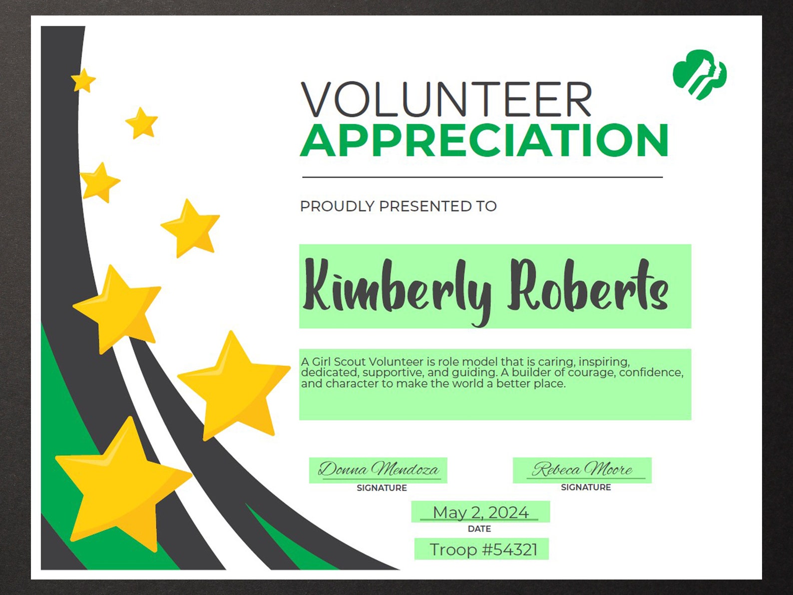 Girl Scout Volunteer Appreciation Certificate Printable PDF - Etsy