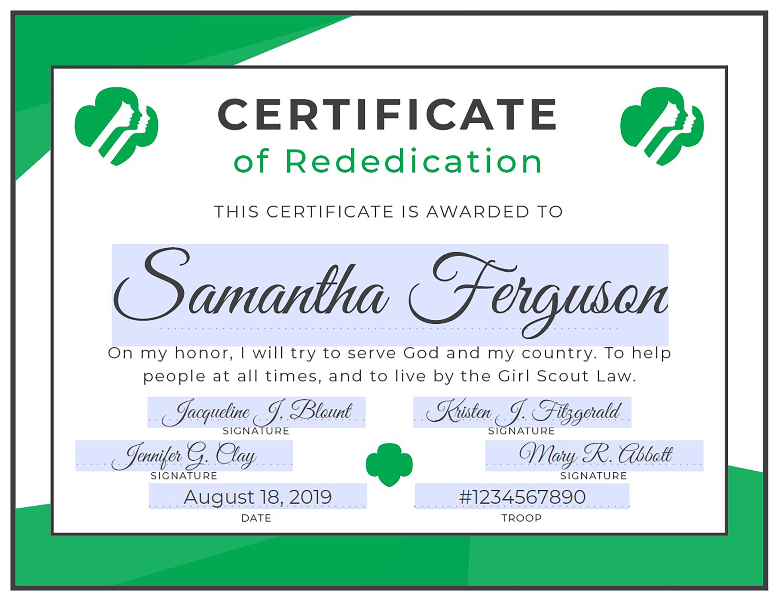 Girl Scout Rededication Certificate Printable PDF Template | Etsy