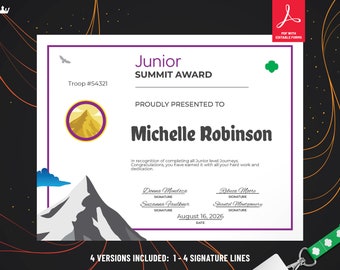 Girl Scouts Bridge to Juniors Certificate Instant Download - Etsy