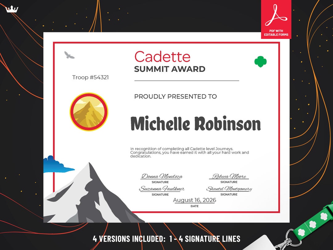 Girl Scouts Cadette Summit Certificate | PDF Template - Etsy