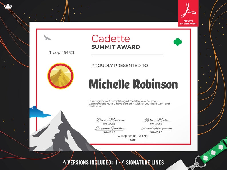Girl Scouts Cadette Summit Certificate | PDF Template - Etsy
