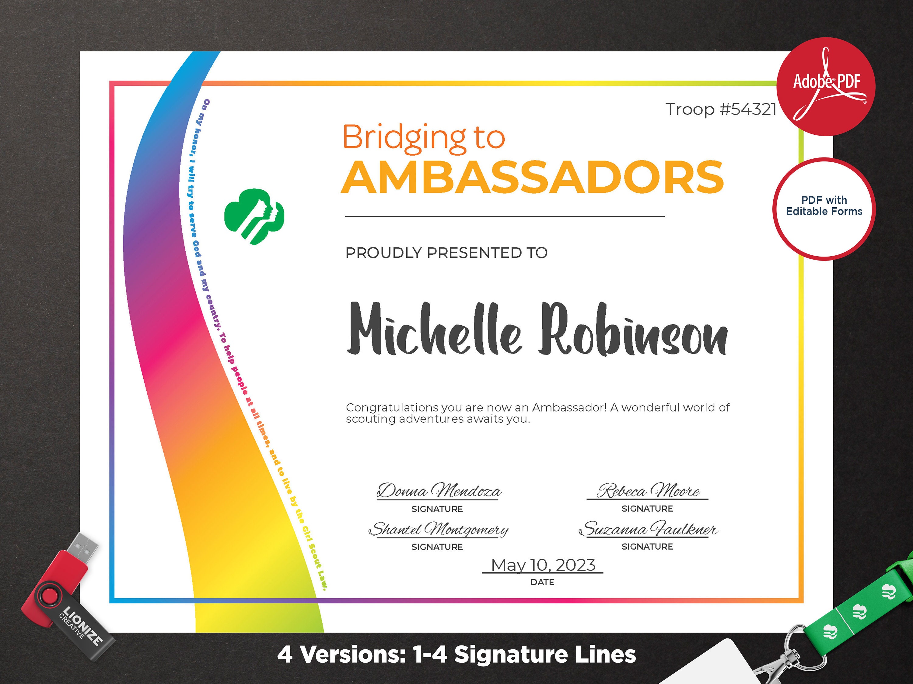Girl Scout Bridging to Ambassadors Certificate PDF Template - Etsy