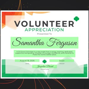 Girl Scout Volunteer Appreciation Certificate | Printable PDF Template ...