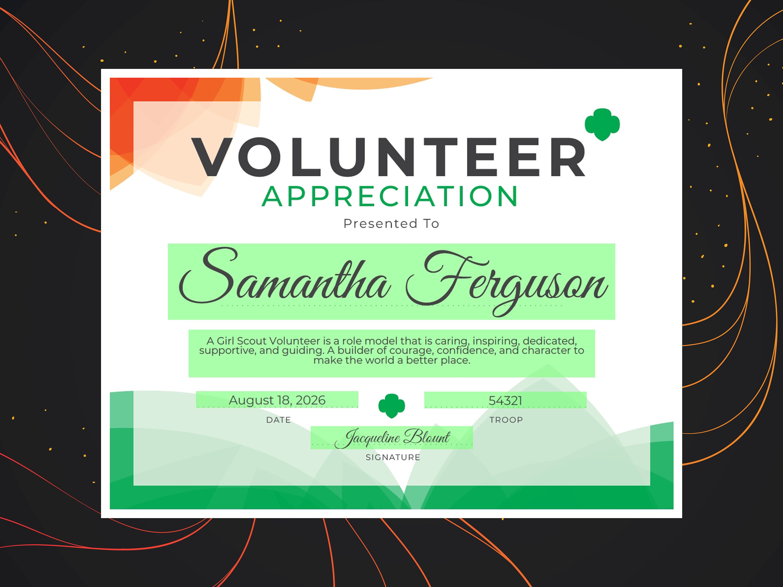 Girl Scout Volunteer Appreciation Certificate | Printable PDF Template ...