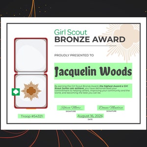 Girl Scout Bronze Award Certificate | Printable PDF Template - Etsy