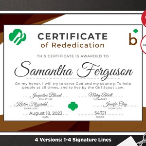 Girl Scout Brownie Rededication Certificate Printable PDF - Etsy