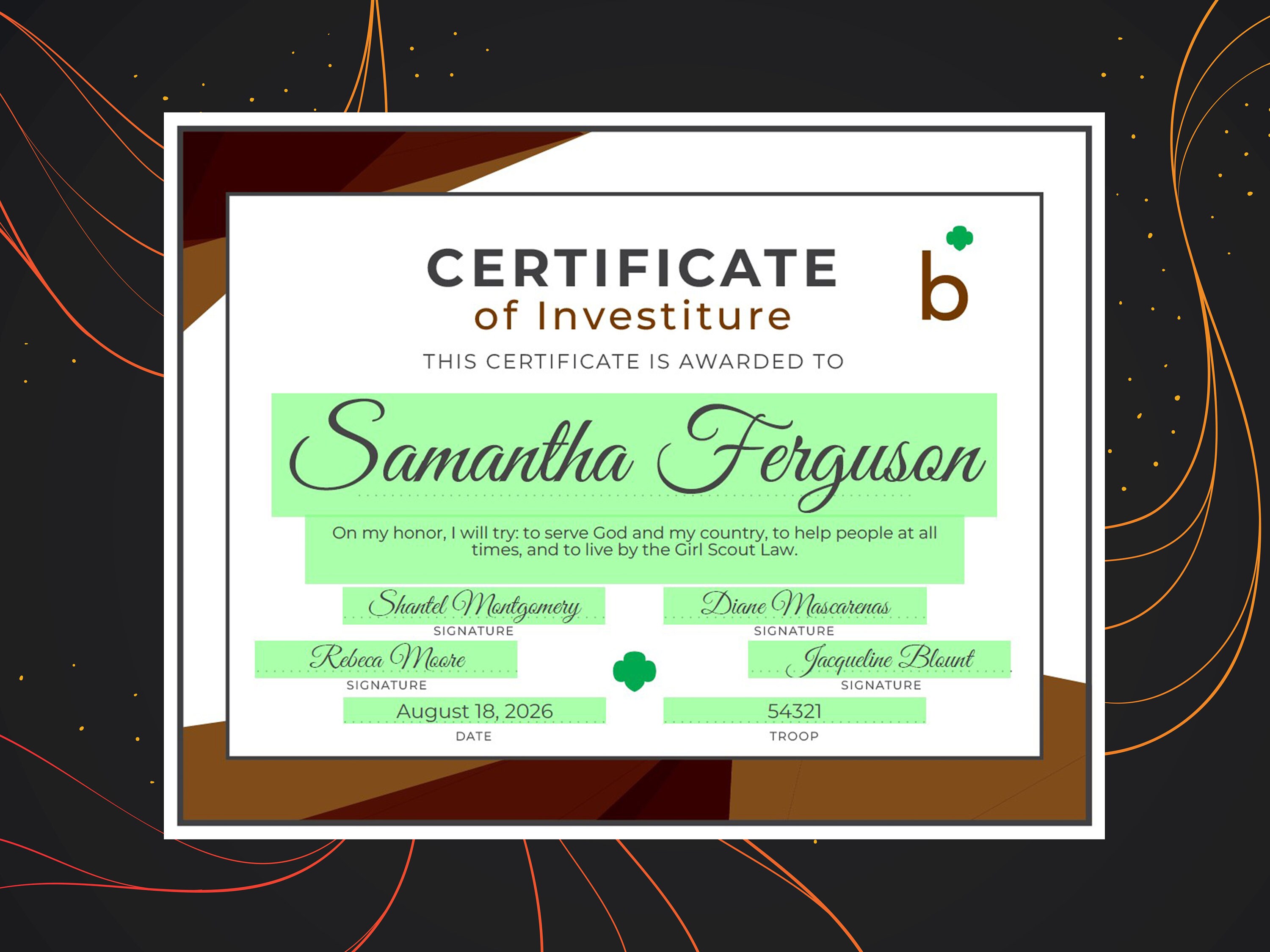 Girl Scout Brownie Investiture Certificate | Printable PDF Template - Etsy