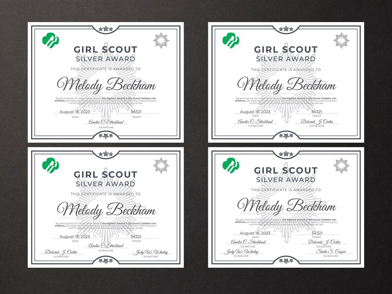 Girl Scout Bronze Silver and Gold Award Certificates Bundle | Etsy