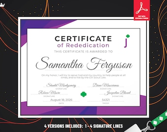 Junior Girl Scout Investiture/rededication Certificate Printable - Etsy