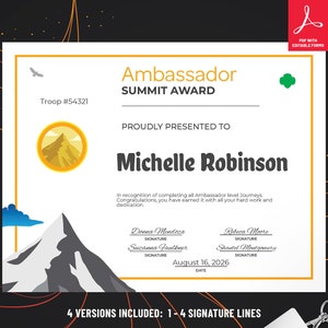 Girl Scouts Ambassador Summit Certificate | PDF Template - Etsy