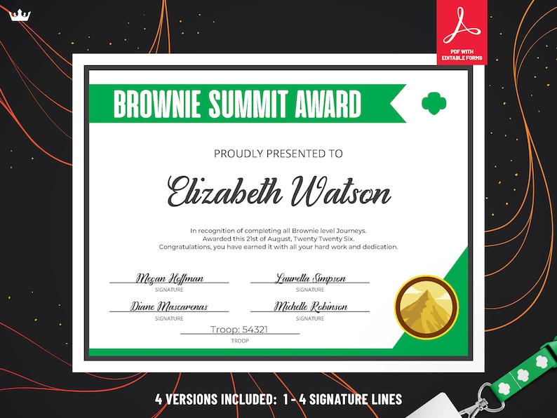 Girl Scout Brownie Summit Award Certificate | PDF Template - Etsy