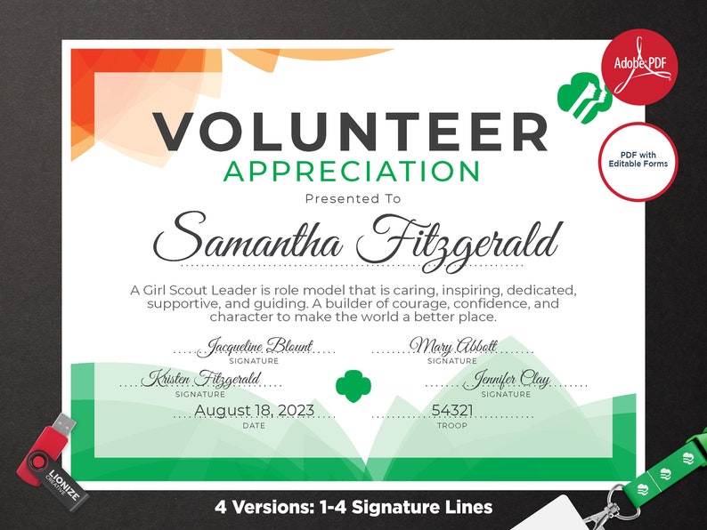 Girl Scout Volunteer Appreciation Certificate Printable PDF - Etsy