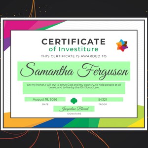 Girl Scout Investiture Certificate | Printable PDF Template - Etsy